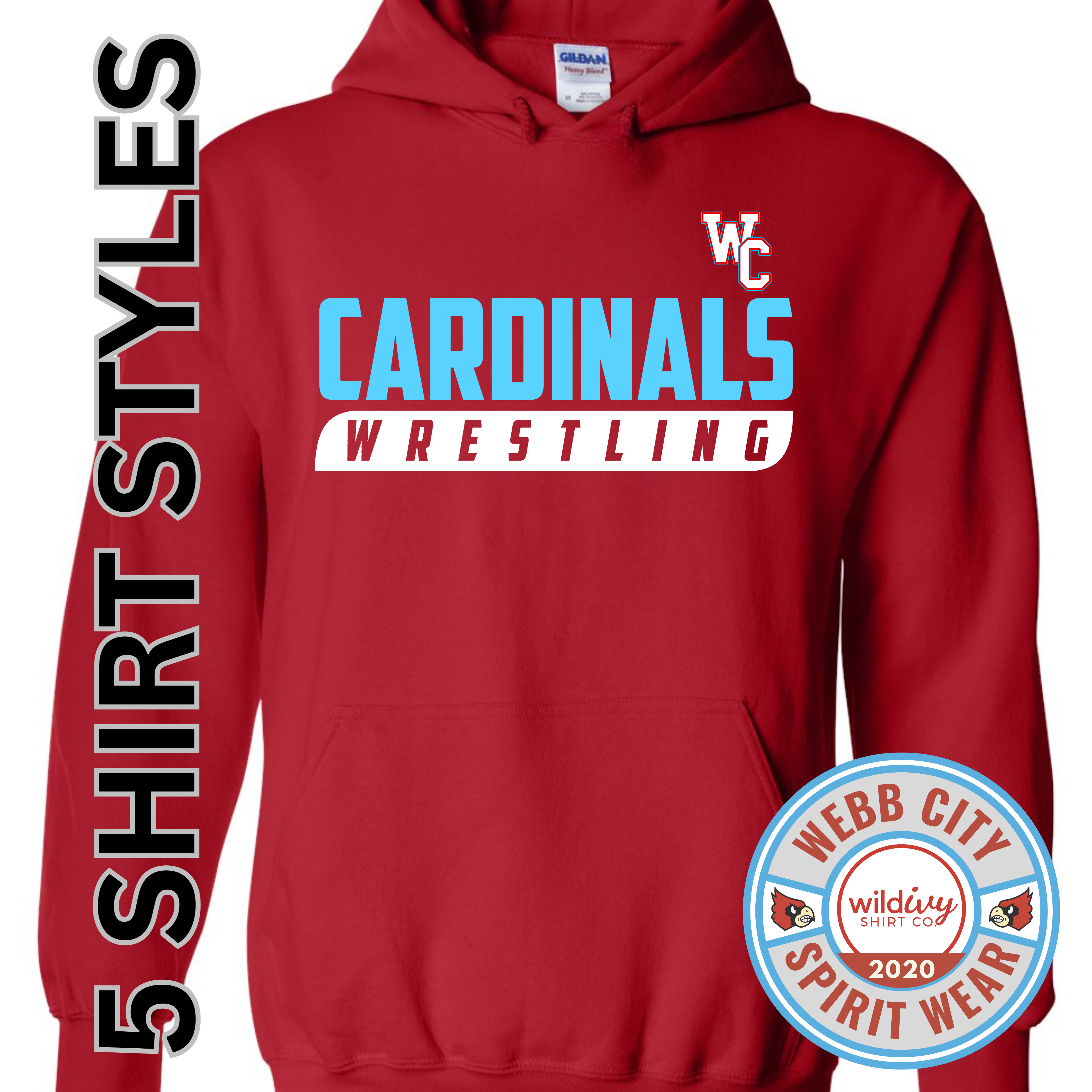 2025-26 WCJH Wrestling (Cardinals On Red) 5 SHIRT STYLES TO CHOOSE FRO ...